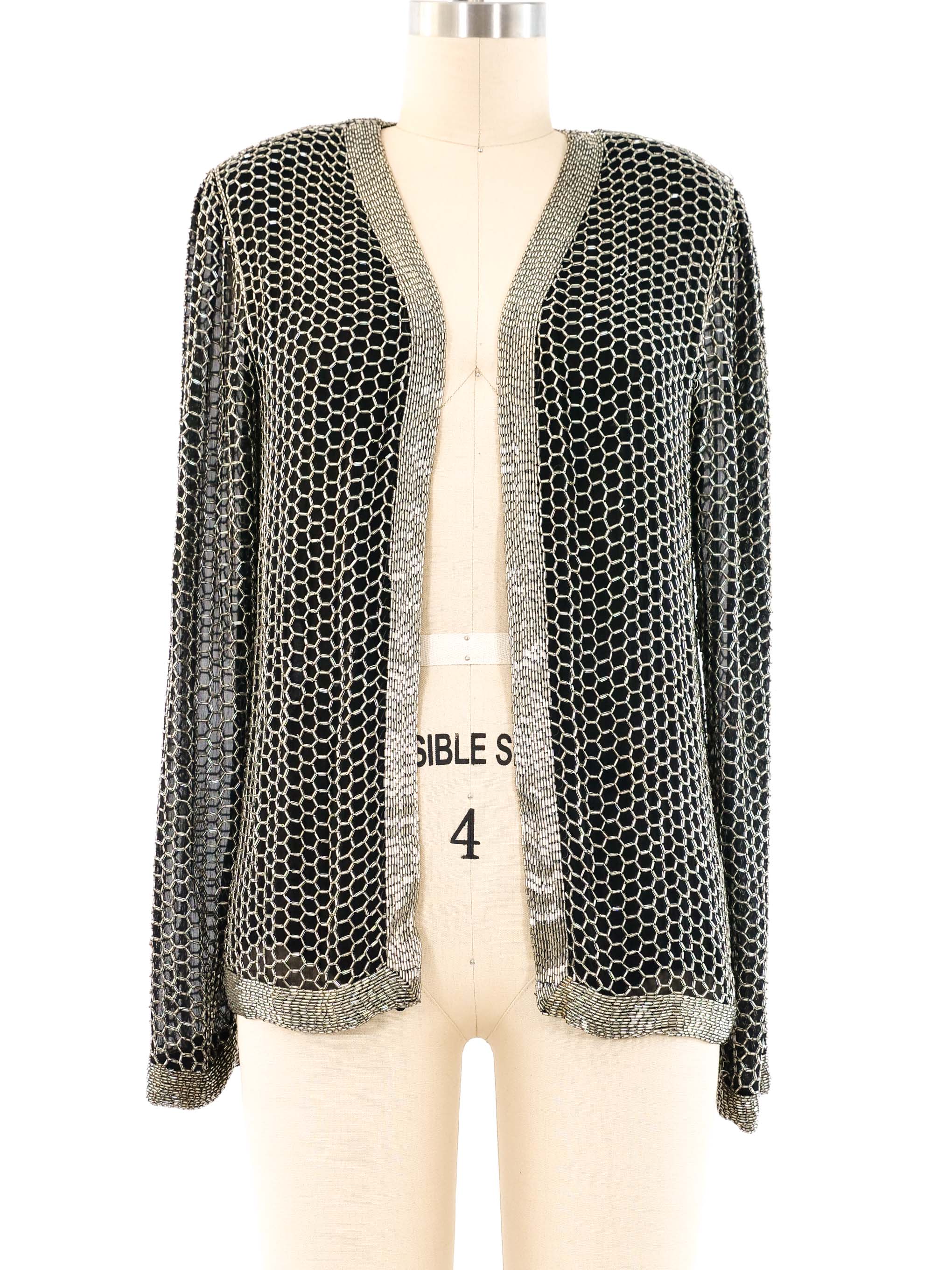 Silver Honeycomb Beaded Cardigan