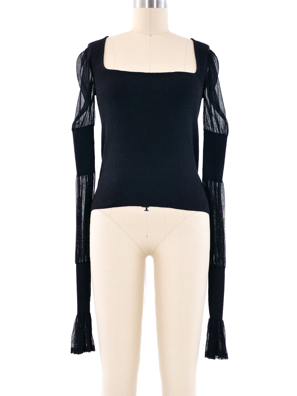 Yves Saint Laurent Black Sheer Sleeve Top