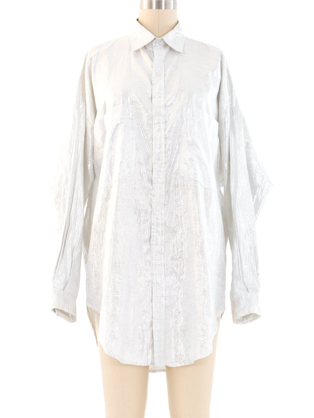 Metallic Silver Button Front Shirt