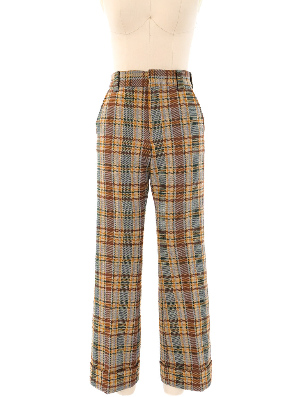 1970's Plaid Flared Trousers