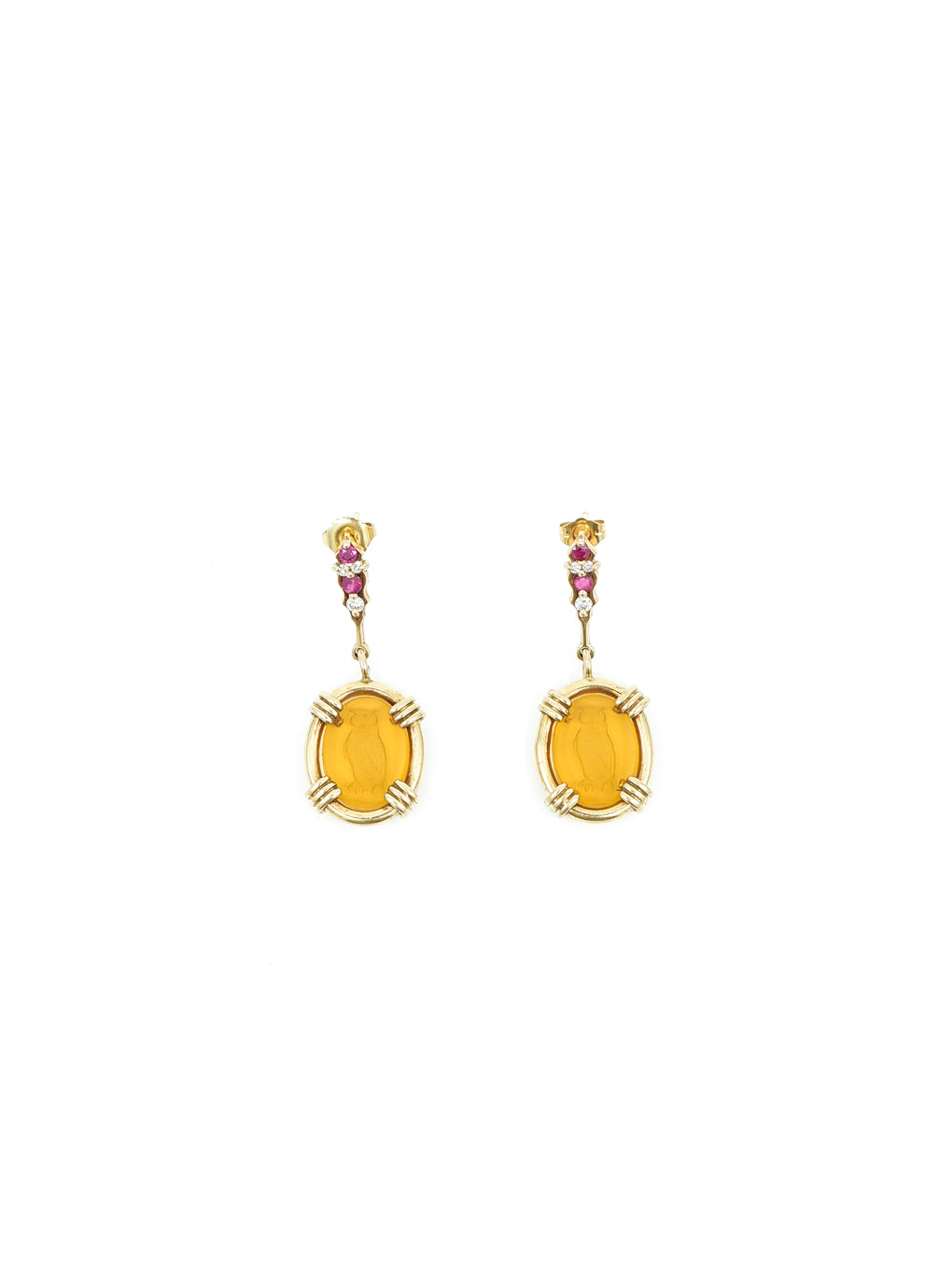 14K Citrine with Etched Owl Earrings
