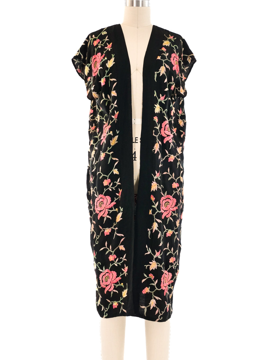 Floral Embroidered Silk Duster