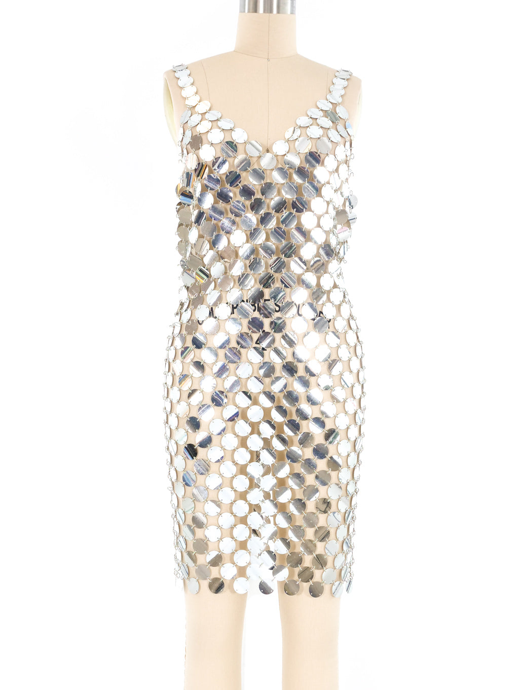 Metallic Silver Paillette Disc Tank Dress