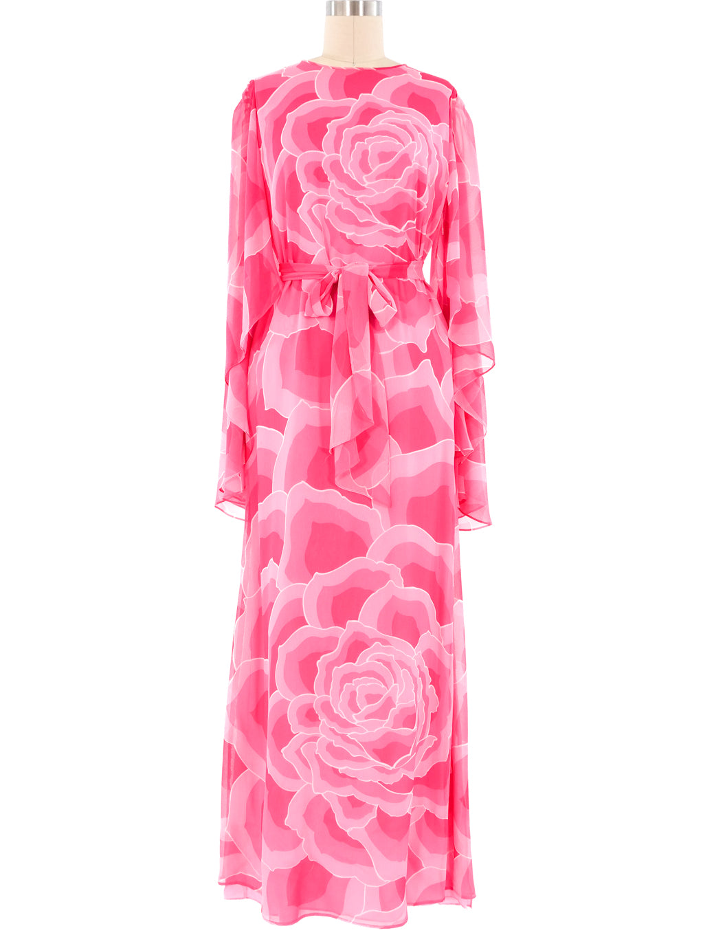 Hanae Mori Rose Printed Silk Caftan